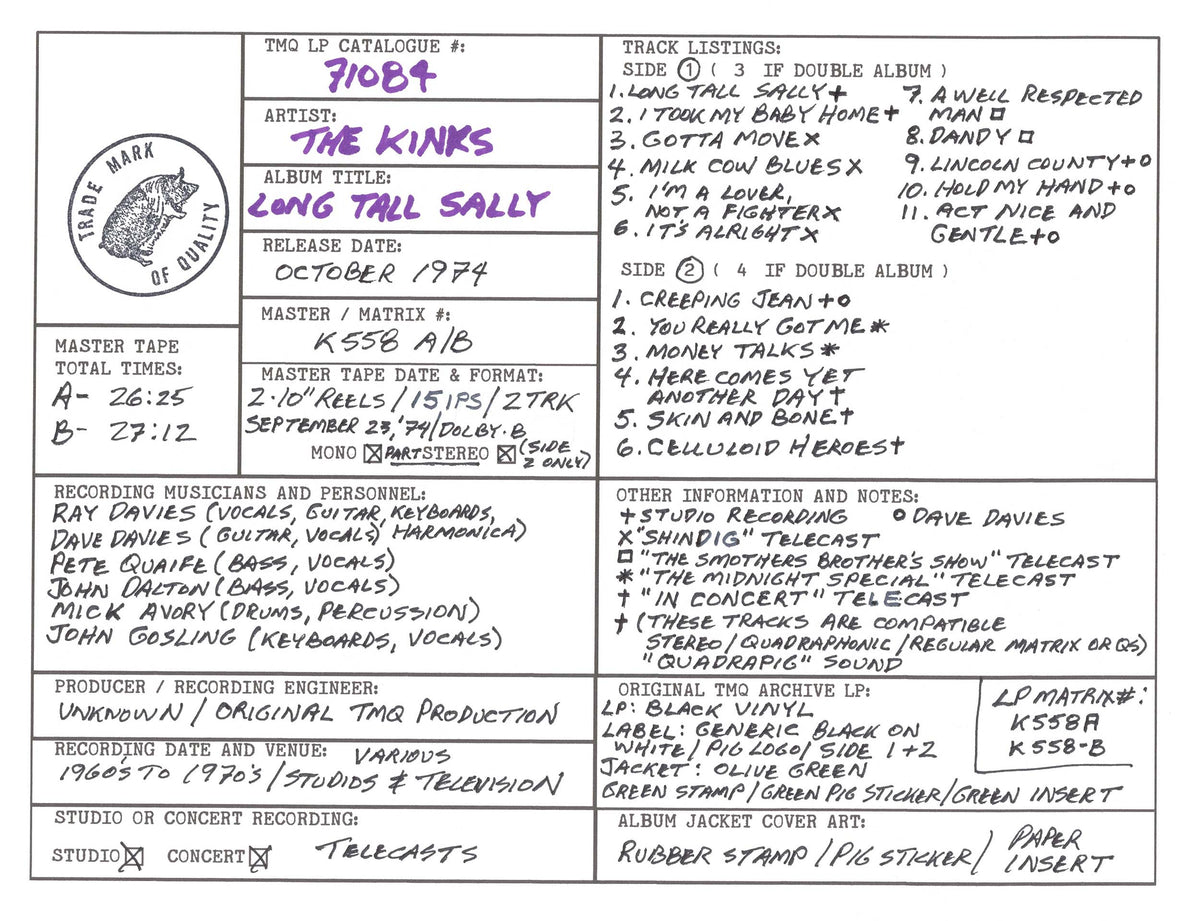 Kinks Discography Grid – Genius Books